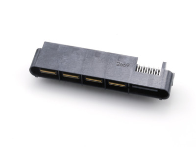 EXTreme LPHPower Plug, Right-Angle, 2 Power Contacts, 16 Signal Contacts, Select Gold (Au) Plating, for 2.36mm Thick PC Board, with Press-fit Plastic Pegs