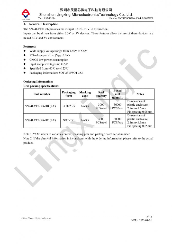 SN74LVC1G86 technical document page 3