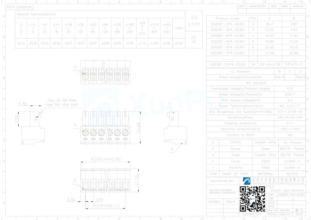 XUNPU DGB381-3P4-GG361 product drawing