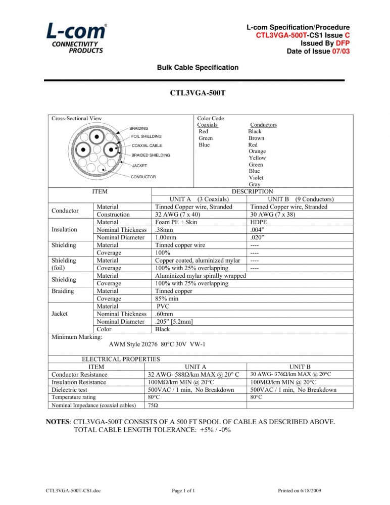 CTL3VGA-500T technical document page