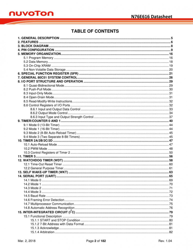 N76E616 datasheet page 2