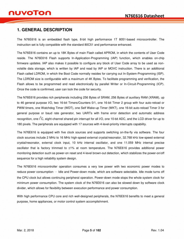 N76E616 datasheet page 5