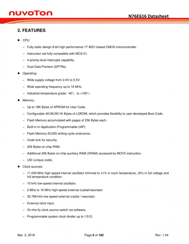 N76E616 datasheet page 6