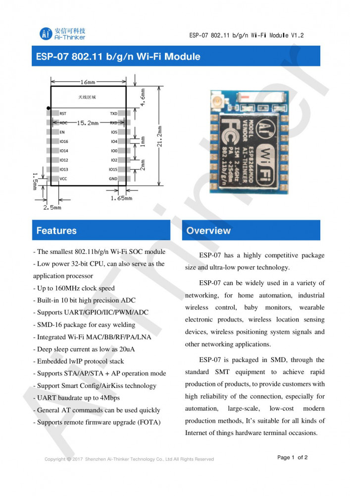 ESP-07 technical document page 1