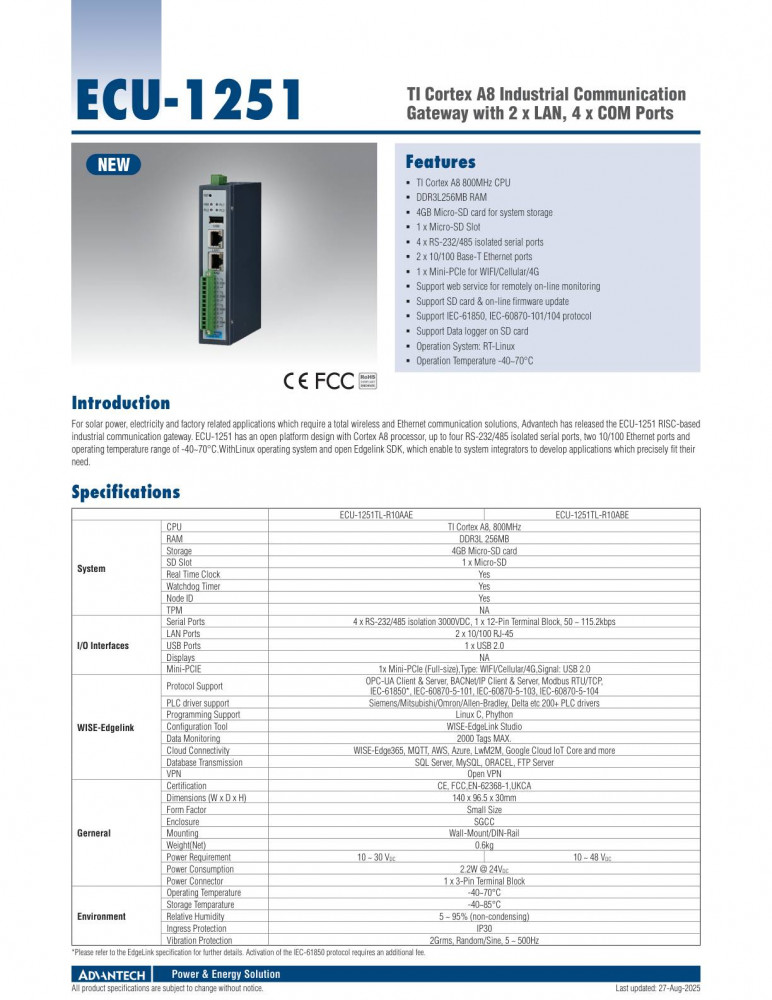 ECU-1251 product documentation image, page 1