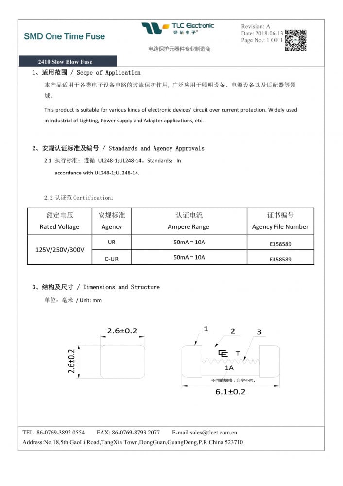 SCT1A datasheet page 1