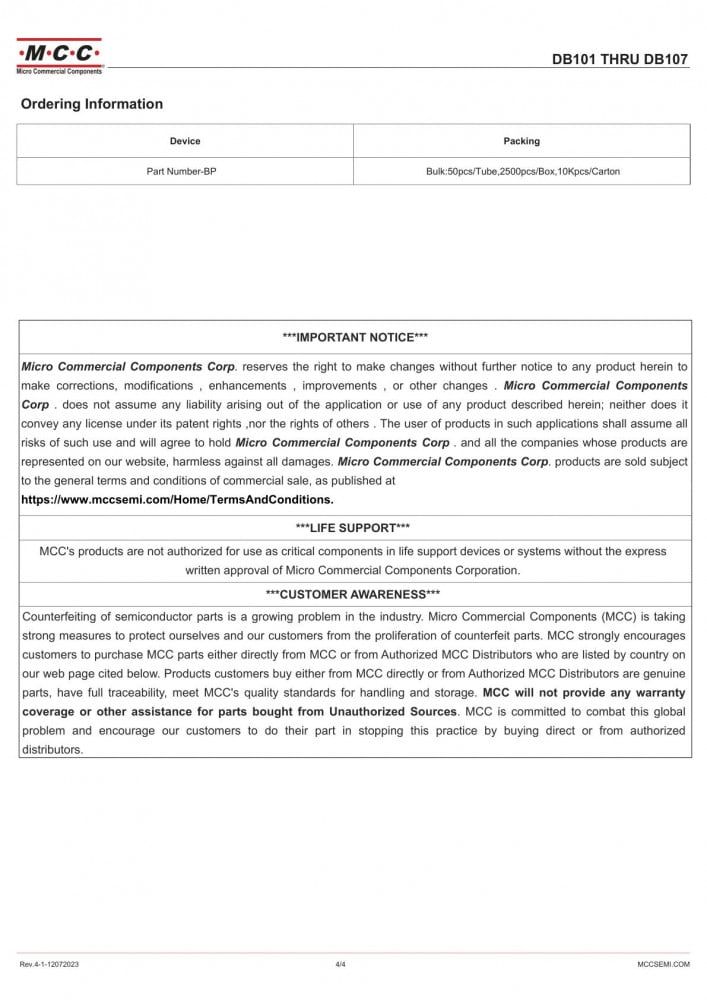 MCC DB102-BP datasheet page 4