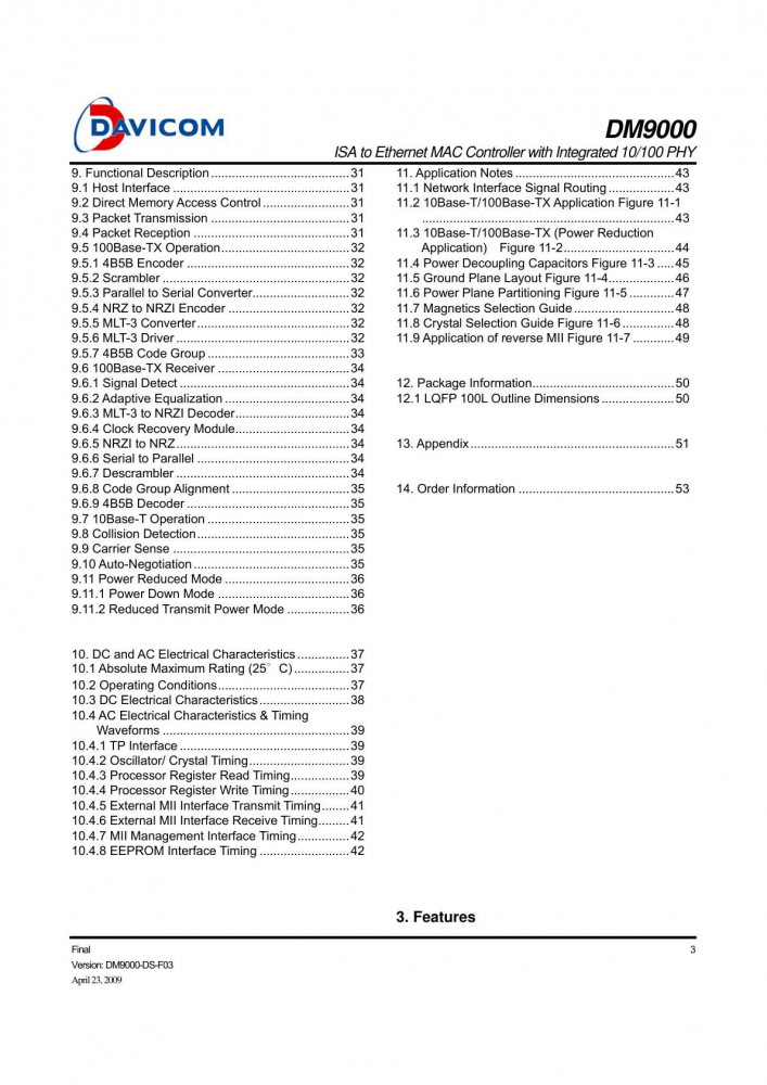 DM9000EP datasheet page 3