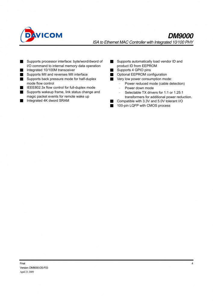 DM9000EP datasheet page 4