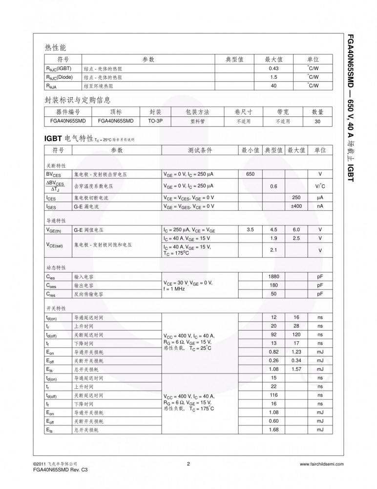 FGA40N65SMD datasheet page 3