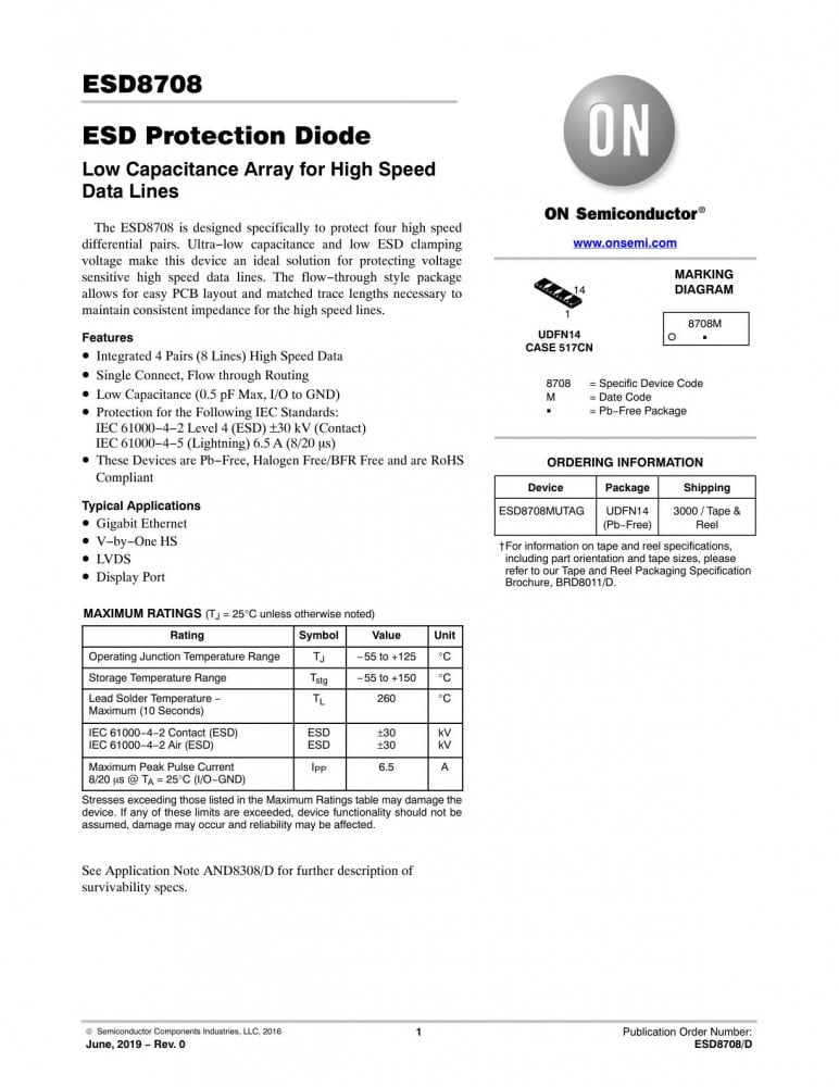 ESD8708MUTAG datasheet page 1