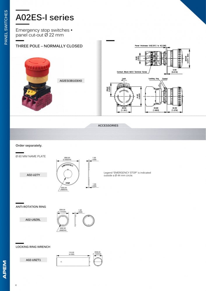 APEM A02ES-I technical document page 4