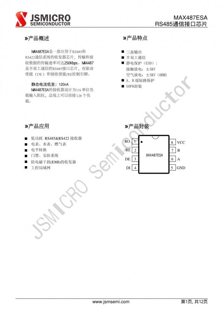 MAX487ESA-JSM technical document page 1