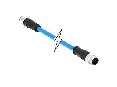 Micro-Change (M12) Double-Ended Cordset, 8-Pole X-Coded Male (Straight) to 4-Pole D-Coded Male (Straight), 24 AWG, Teal TPE Cable, 42.0m (137.80') Length