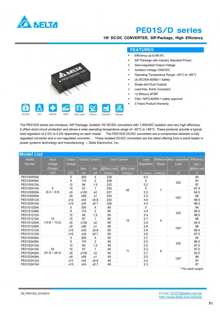 DELTA PE01D1212A datasheet page 1