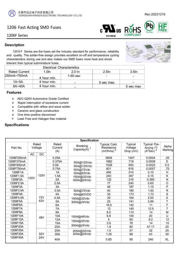 Hongda 1206F datasheet page 2