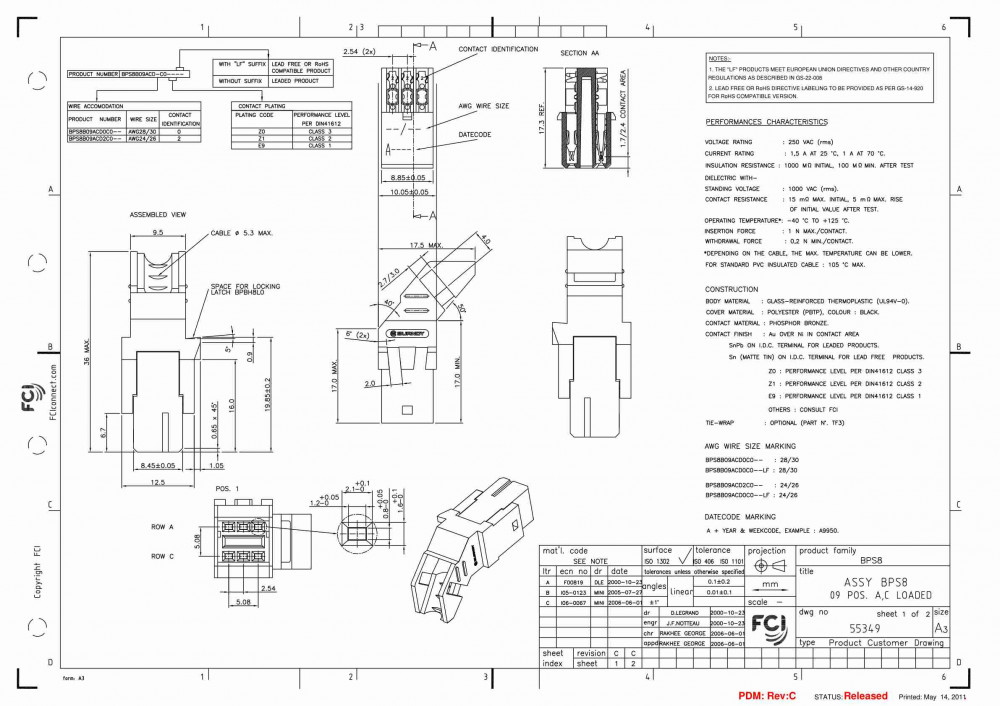 BPS8B09ACD000Z1LF technical drawing page 1