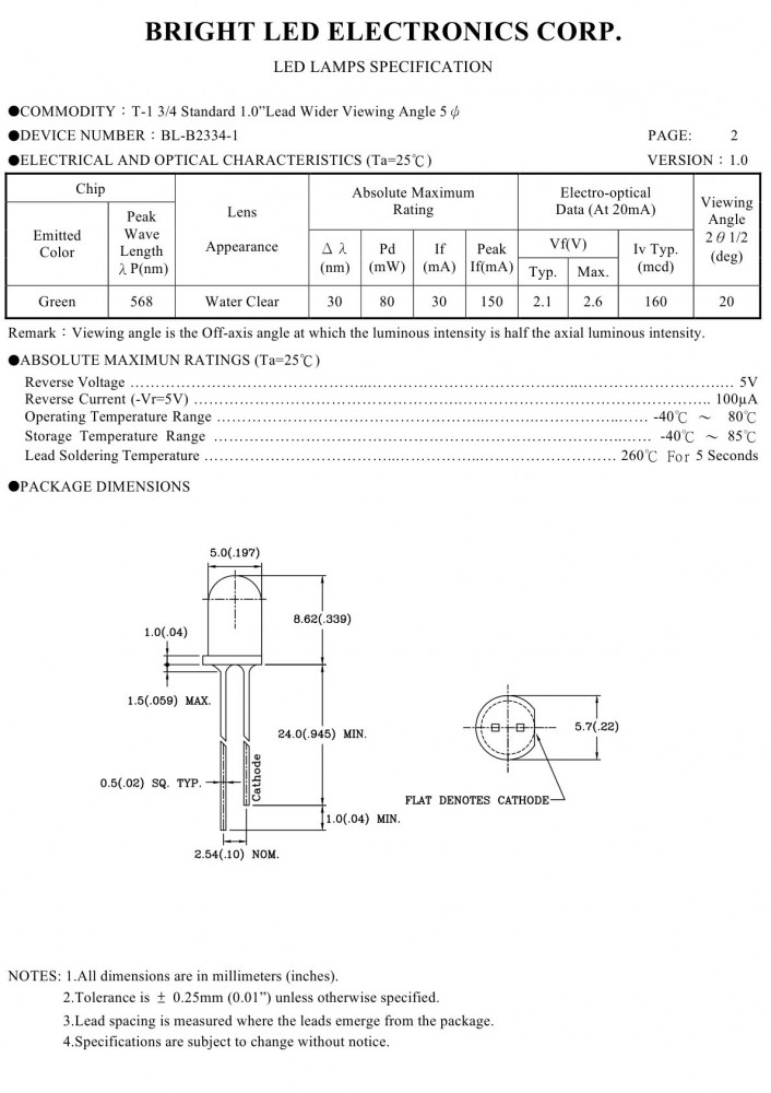 BL-B2334-1 specification document page 1