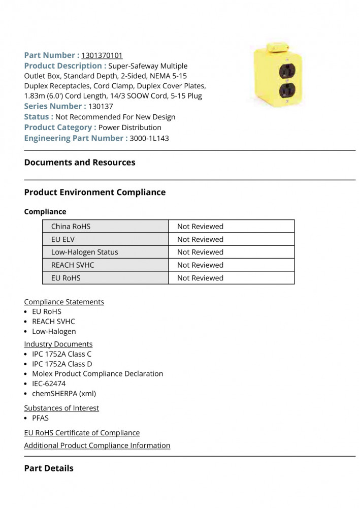 MOLEX 1301370101 product document, page 1