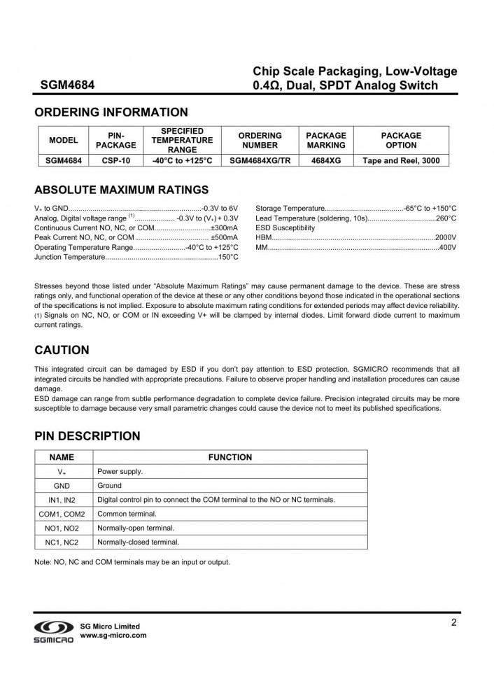 SGM4684 datasheet page 2