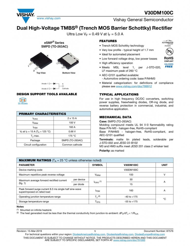 V30DM100C datasheet page 1