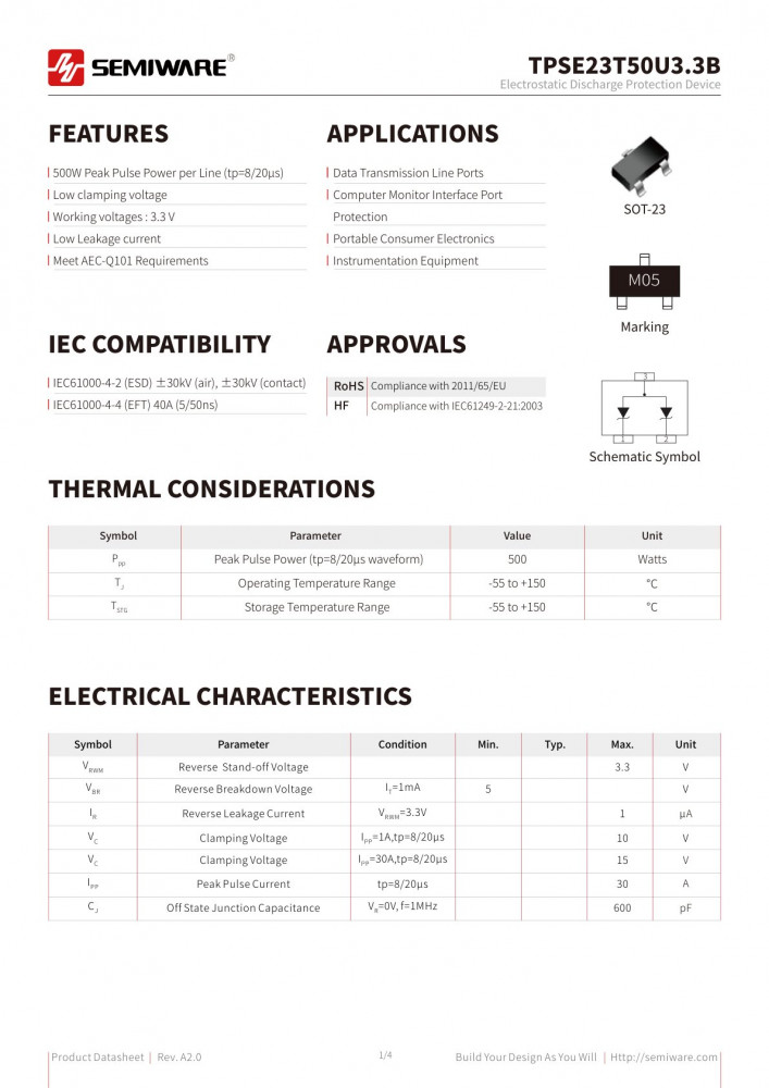TPSE23T50U3.3B technical document page 1