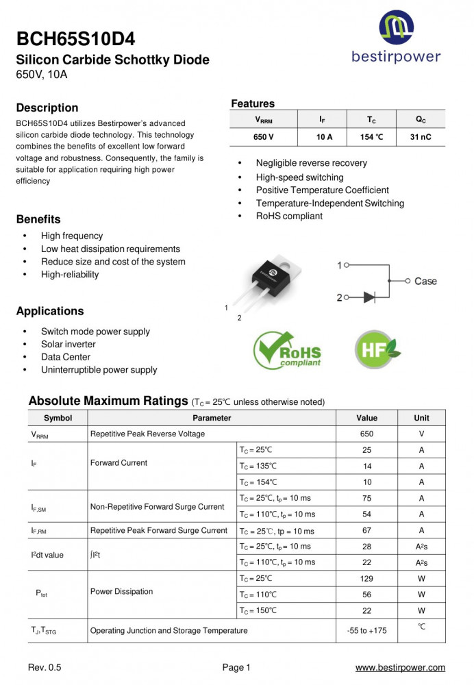 BCH65S10D4 datasheet page 1