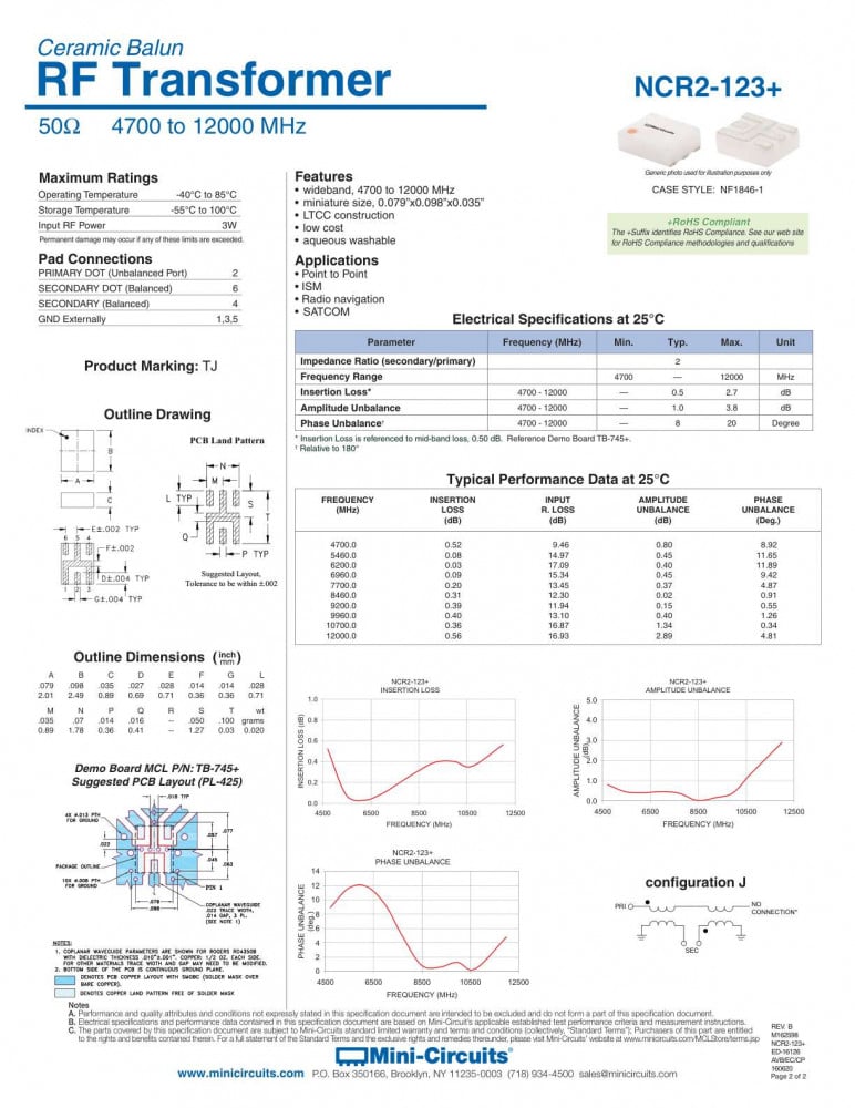 NCR2-123+ electrical specifications and typical performance
