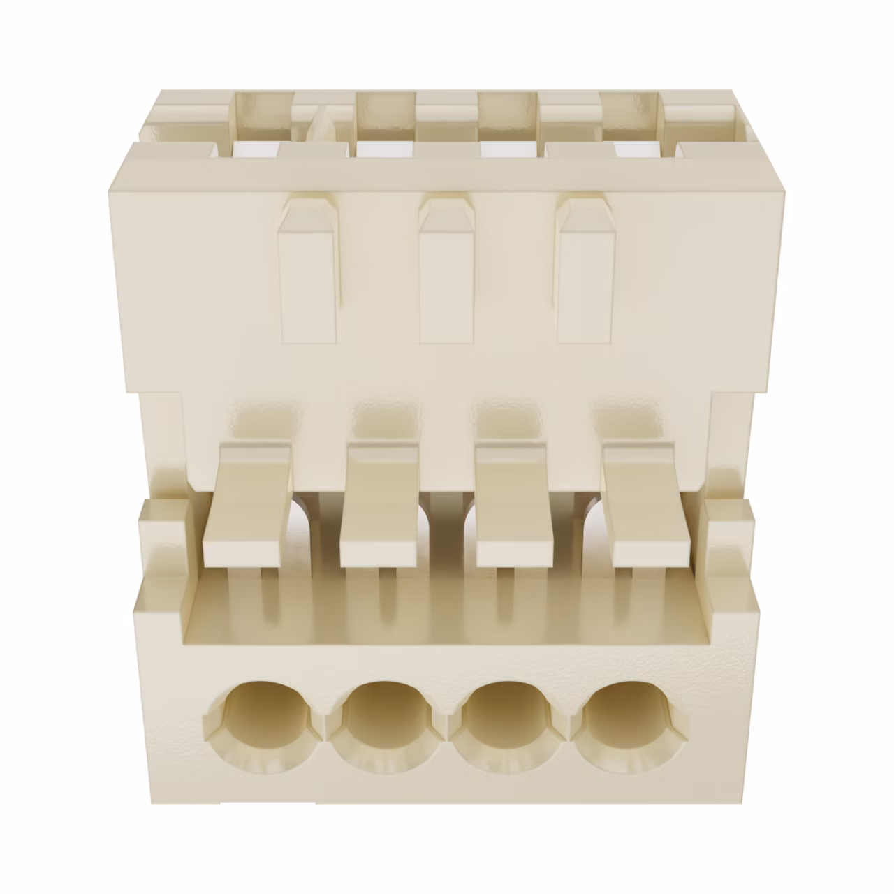 Appli-Mate RAST 2.5 Connector, 2.50mm Pitch, Female, 4 Circuits, Positions A and E Removed, Polarizing Rib Between 1/2, Locking Pips, 1 Slotted and 1 Open Endwall, Tin Plating for sale
