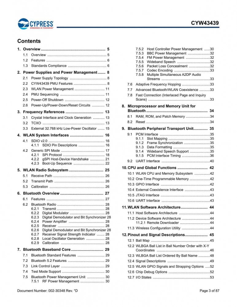 CYW43439 datasheet page 4