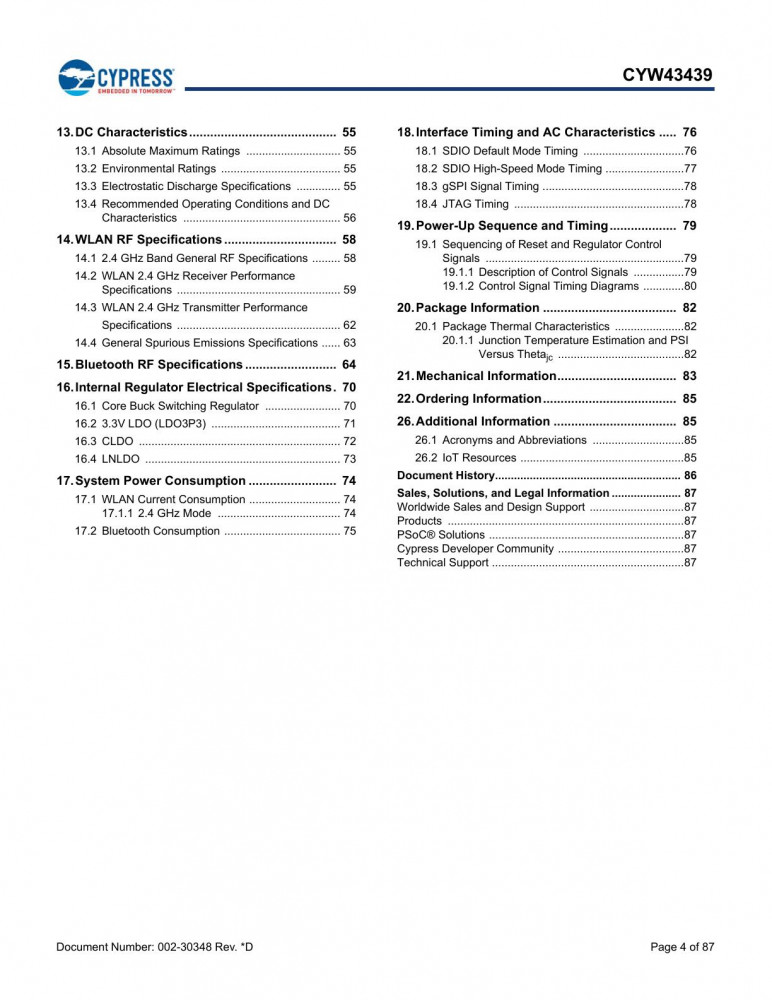 CYW43439 datasheet page 5