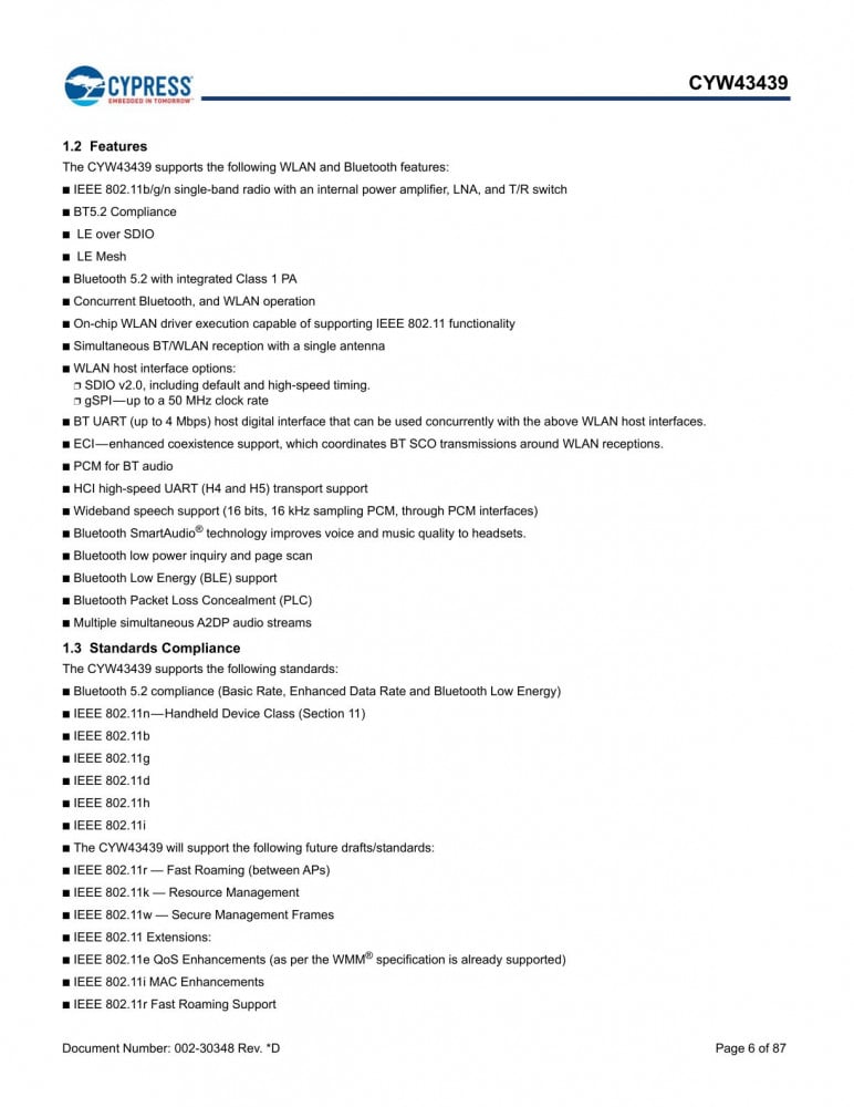 CYW43439 datasheet page 7