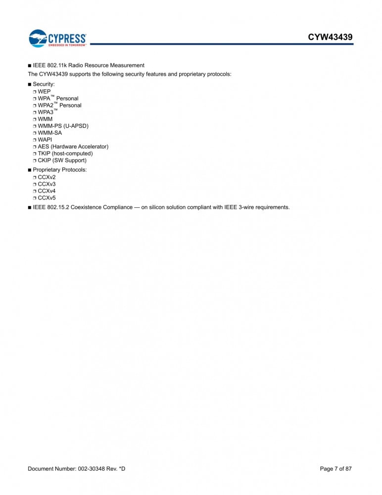 CYW43439 datasheet page 8