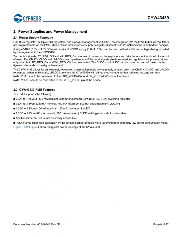 CYW43439 datasheet page 9