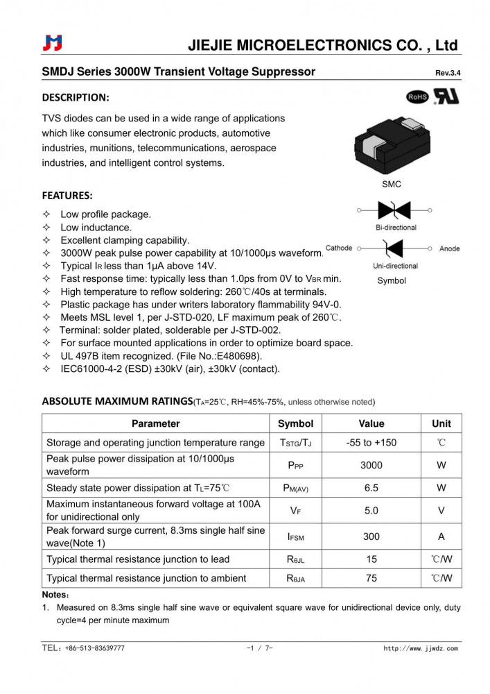 SMDJ series datasheet page 1