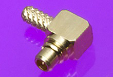MMCX Plug, Right-Angle, Crimp, 1.13mm Cable, Brass Body, Gold (Au) Plated, Bulk, 50 Ohms for sale