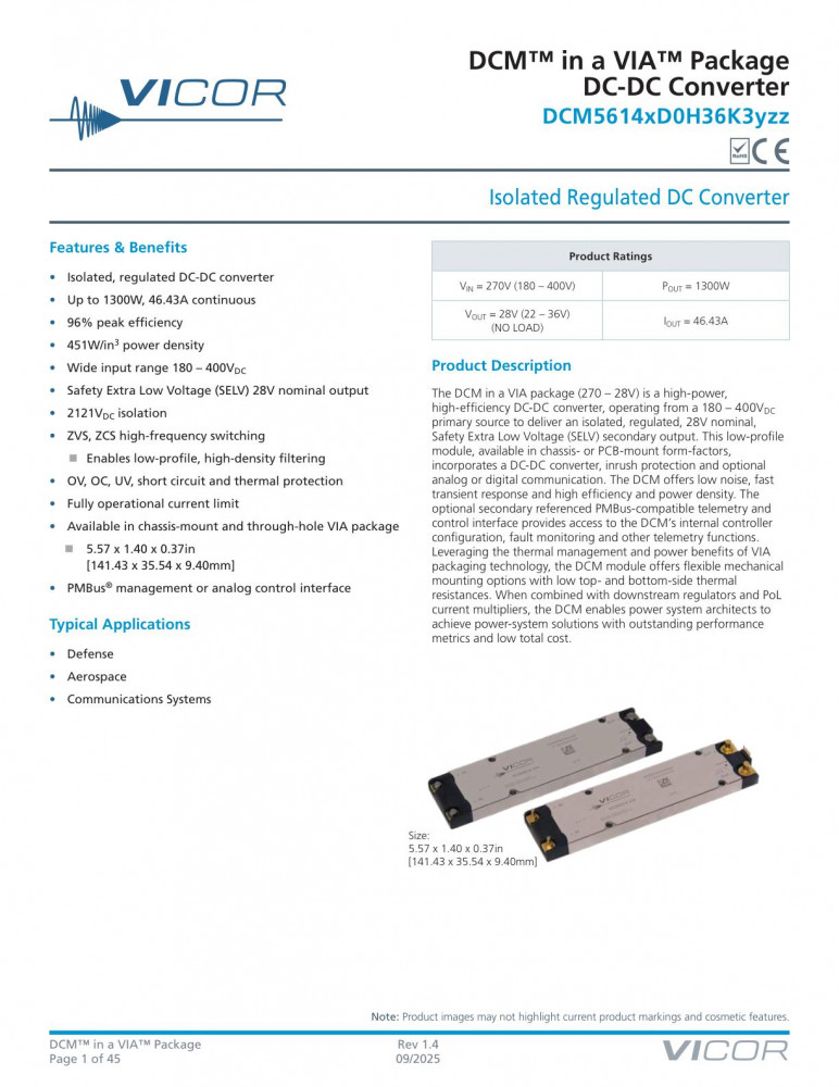 VICOR DCM5614 product document page 1