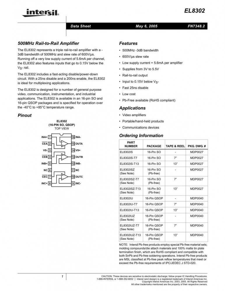 EL8302 datasheet page 1