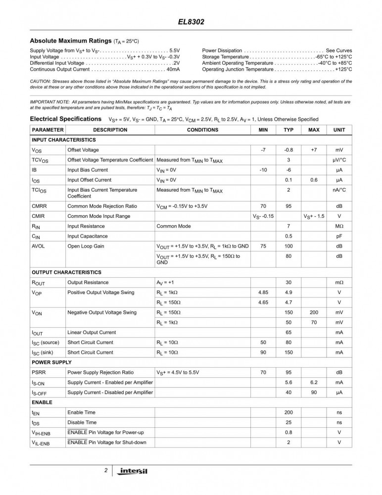 EL8302 datasheet page 2