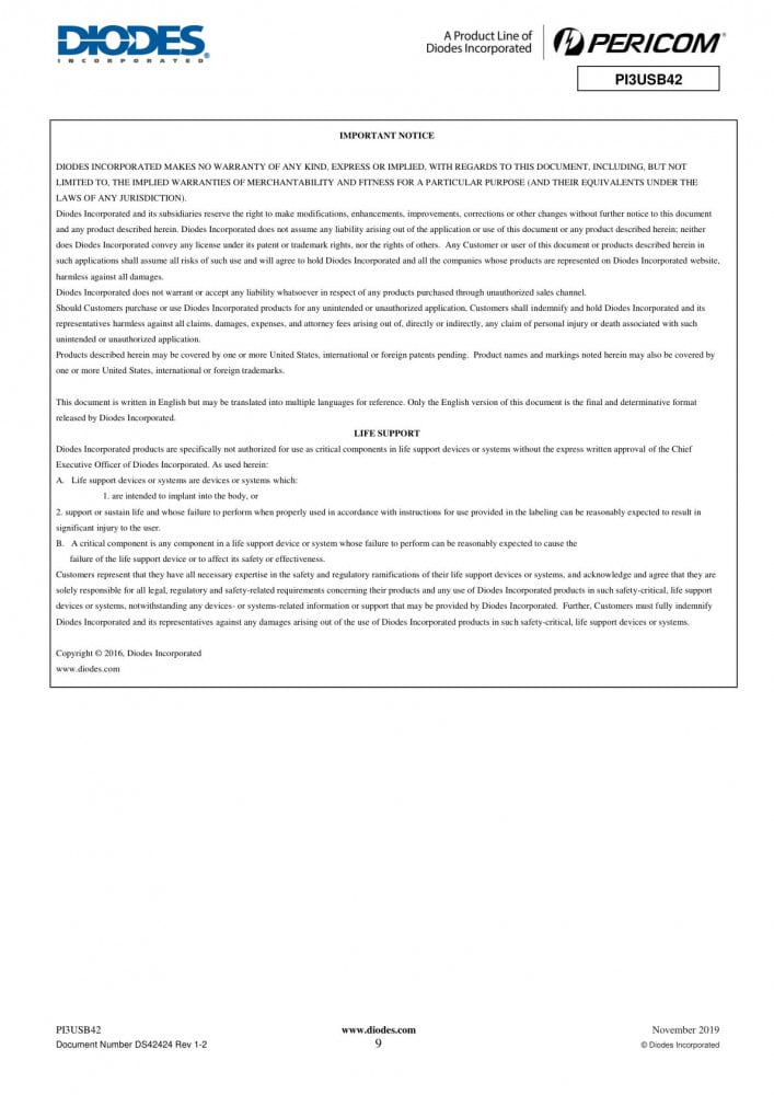 PI3USB42ZMEX datasheet page 9