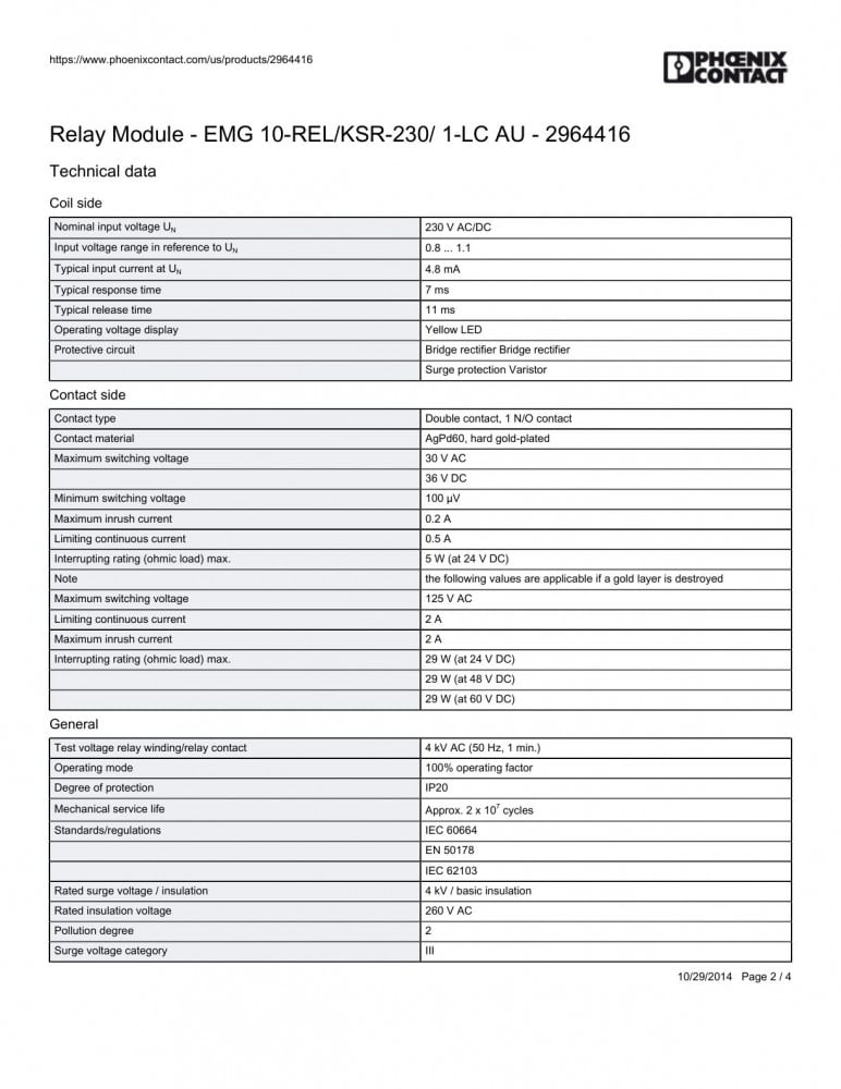 Phoenix Contact 2964416 product documentation page 2