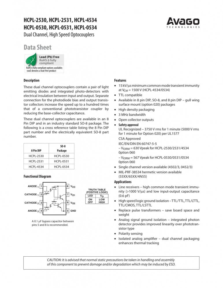 HCPL-2531 datasheet page 1