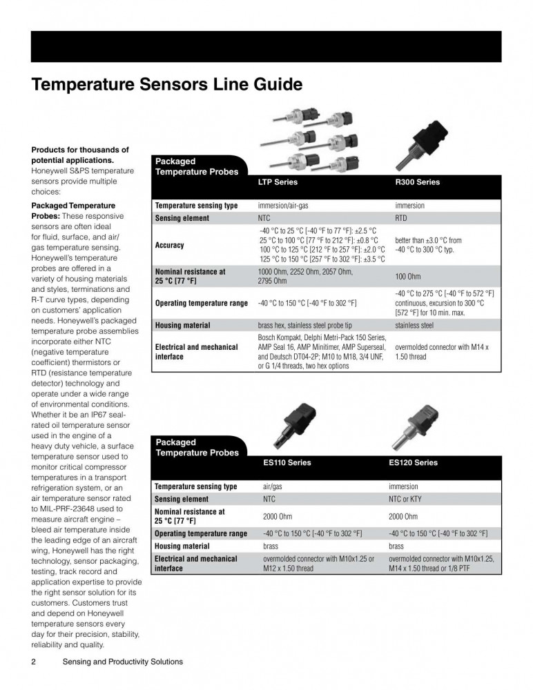Honeywell temperature sensor documentation page 2