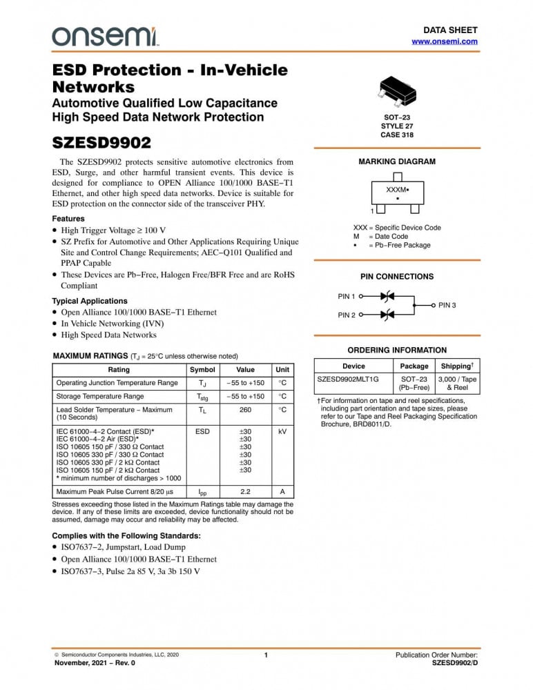 SZESD9902MLT1G technical document page 1