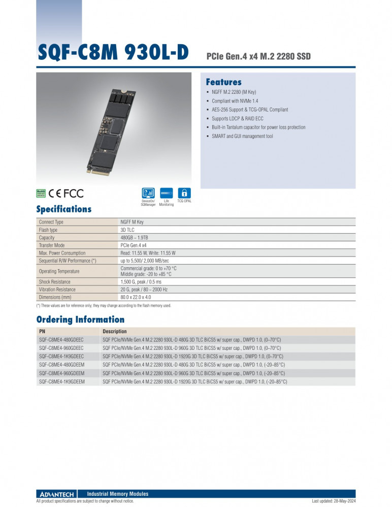 ADVANTECH SQF-C8M 930L-D product document preview