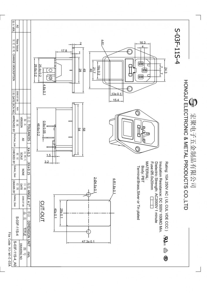 HONGJU S-03F-11S-4 technical document