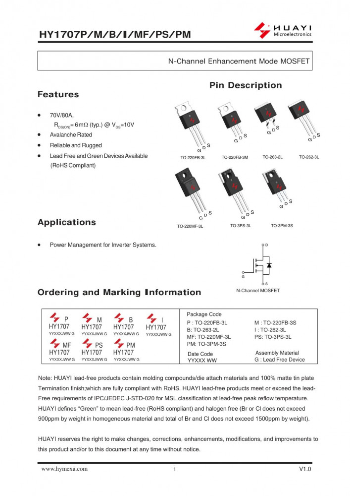 HY1707P datasheet page 1