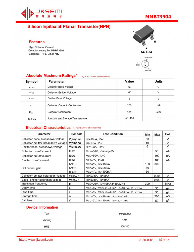 MMBT3904 datasheet page 1