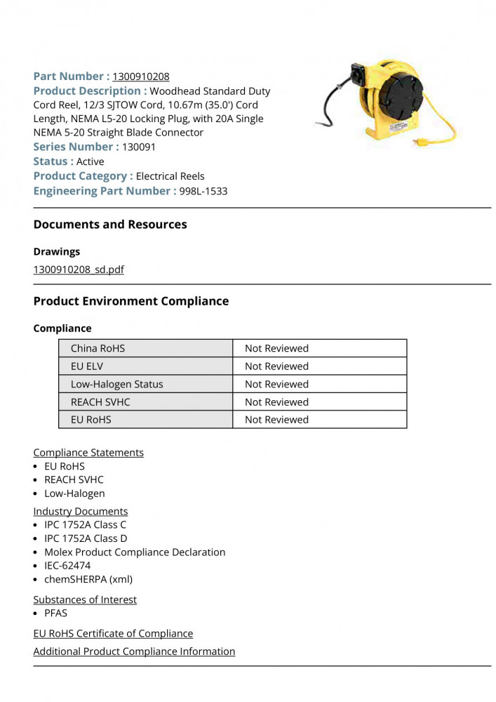MOLEX 130091-0208 technical document, page 1