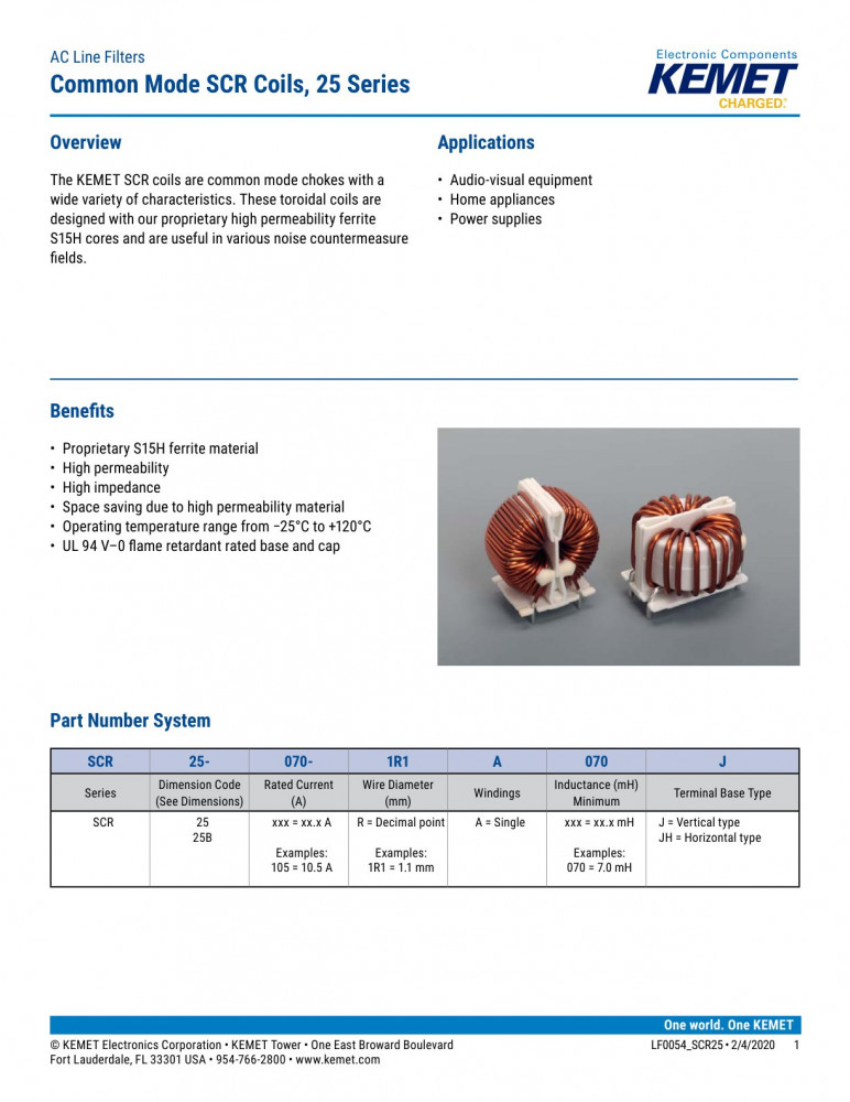 KEMET SCR series datasheet page 1
